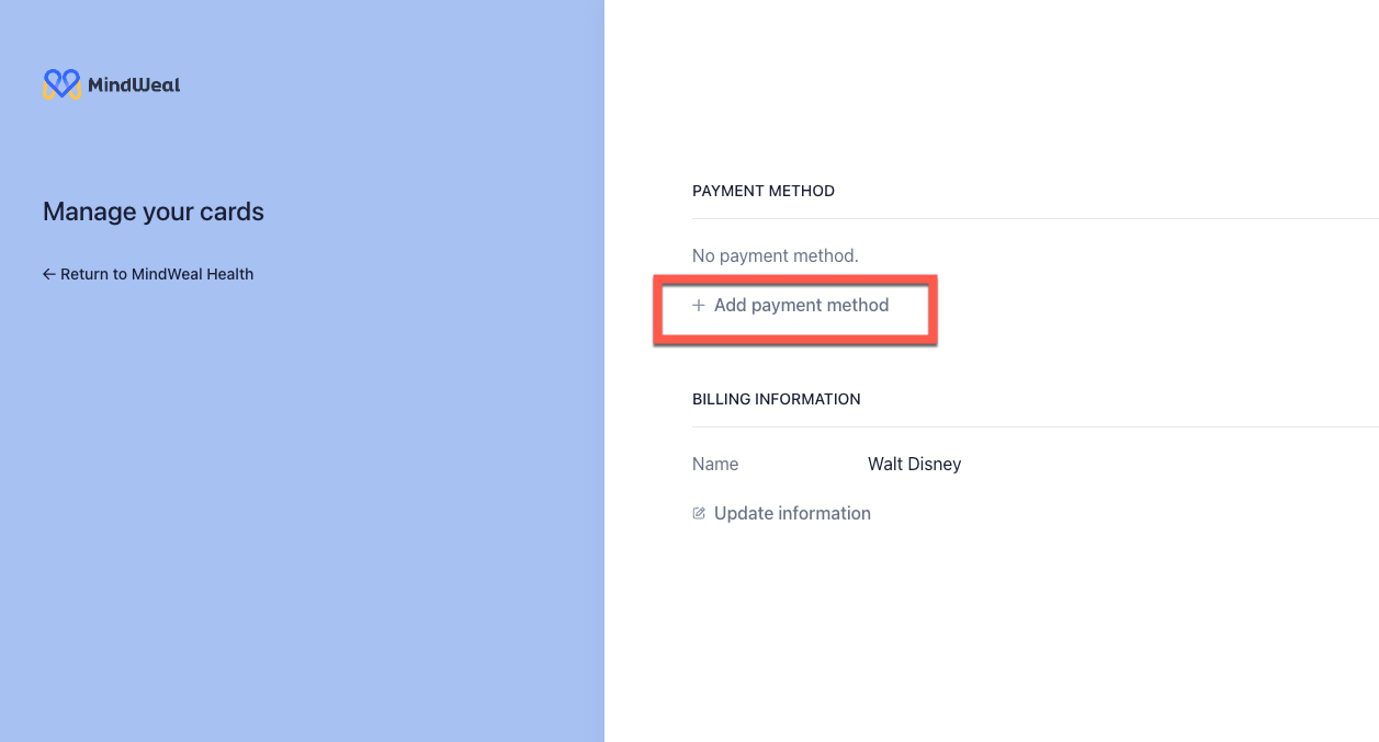 How to add your payment method on MindWeal Platform